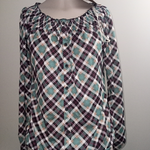 Route 66 | Tops | Route 66 Long Sleeve Plaid Blouse Size Small Purple ...